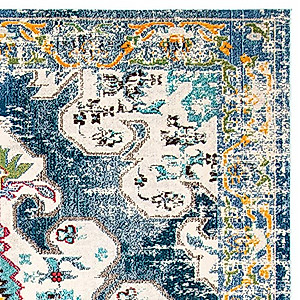 SAFAVIEH Madison Collection Area Rug - 10' x 14', Navy & Grey, Boho Chic Medallion Distressed Design, Non-Shedding & Easy Care, Ideal for High Traffic Areas in Living Room, Bedroom (MAD452M)