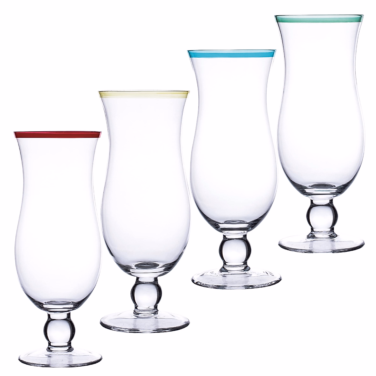 Chefcaptain Hurricane Cocktail Color Glasses, Pina Colada Hand Blown Ultra Crystal Clear XL 20 Ounces Pack Of 4 (Hurricane XL 20 OZ)