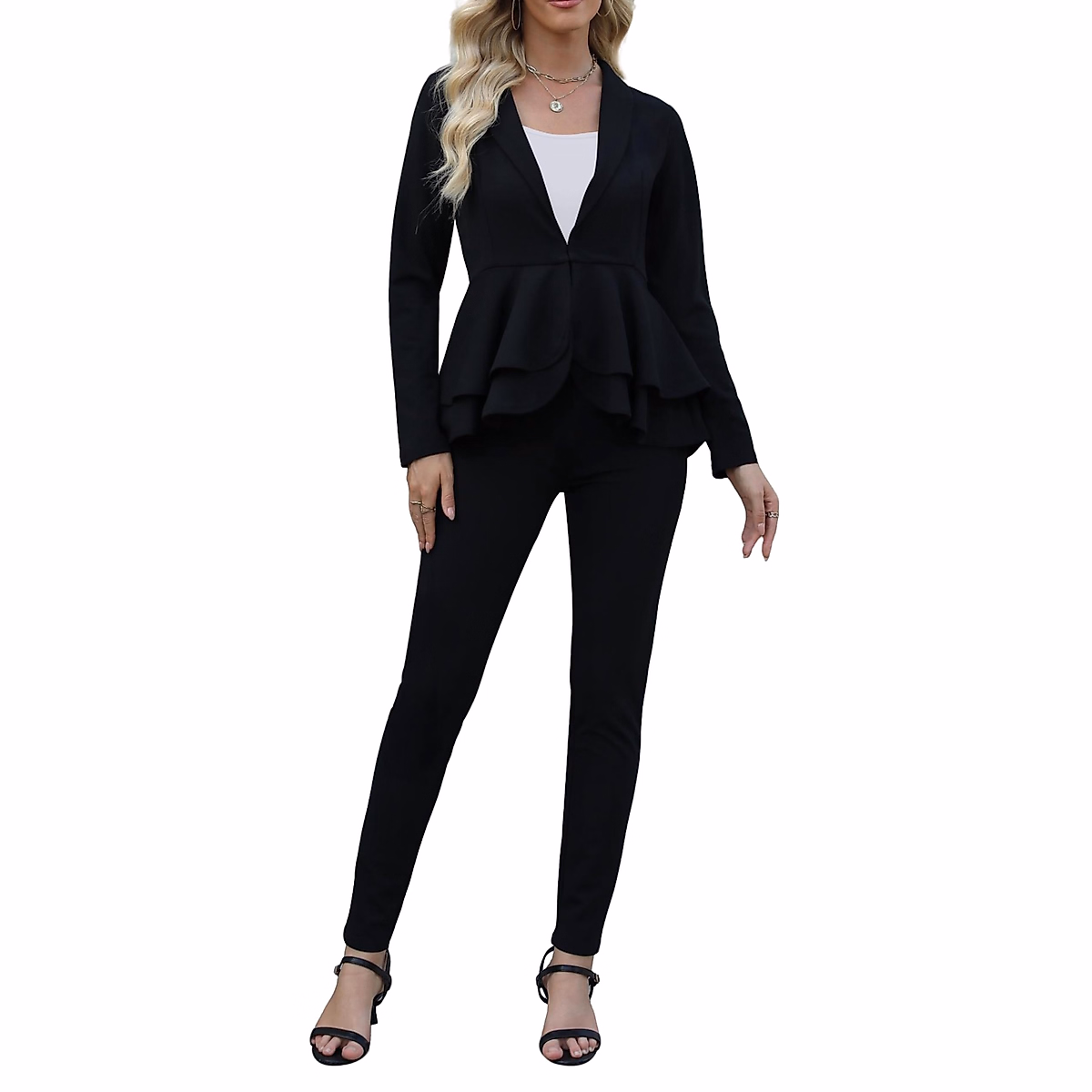 Salimdy Sexy 2 Piece Outfits for Women Long Sleeve Solid Blazer with Pants Casual Elegant Business Suit Sets Black M