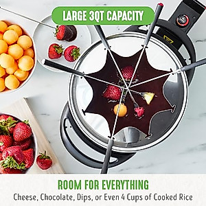 GreenLife 14 Cup Electric Fondue Maker Pot Set For Cheese, Chocolate, and Meat, 8 Color Coded Forks, Healthy Ceramic Nonstick, Adjustable Temperature Control, PFAS-Free, Pink