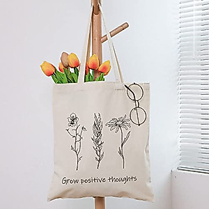 4 Pcs Canvas Tote Bag for Women Floral Cat Mushroom Tote Bags Aesthetic Reusable Shopping Tote Bag for Girls Christmas Gift(Wildflower)
