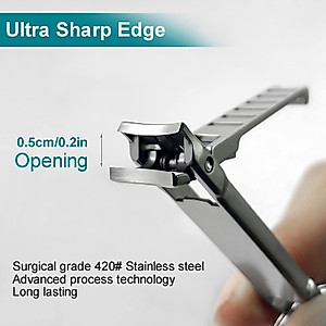 XGIZMOO Nail Clippers for Natural Finger Nails Ultra Thin Mini Travel Portable Folding Wide Jaw Cutter with Glass Nail File Curved Trimmer for Fingernail Toenail, with Keychain(X021DB-S)