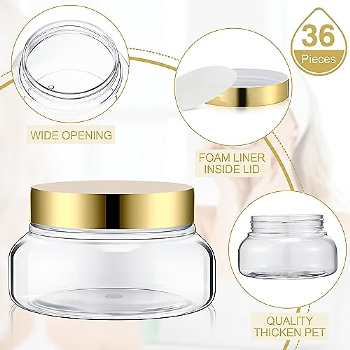 Mumufy Clear Plastic Jars with Lids Round Plastic Containers Empty Travel Containers for Creams Refillable Cosmetic Jars for Lotions Body Scrub Body Butter(36 Pcs,5 oz)