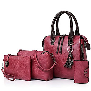 Segater® Women Fashion Handbag+Shoulder Bag+Purse+Card Purse Faux Leather Tote 4 Pieces