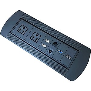 Impecgear Power Plug in-Desk Power Center Table Top Grommet Furniture Power Data Center/2 CAT6/1 HDMI/1 USB/1 Type-C/2 AC Power/1 USB Pass Thru (DC101_Solid Black)