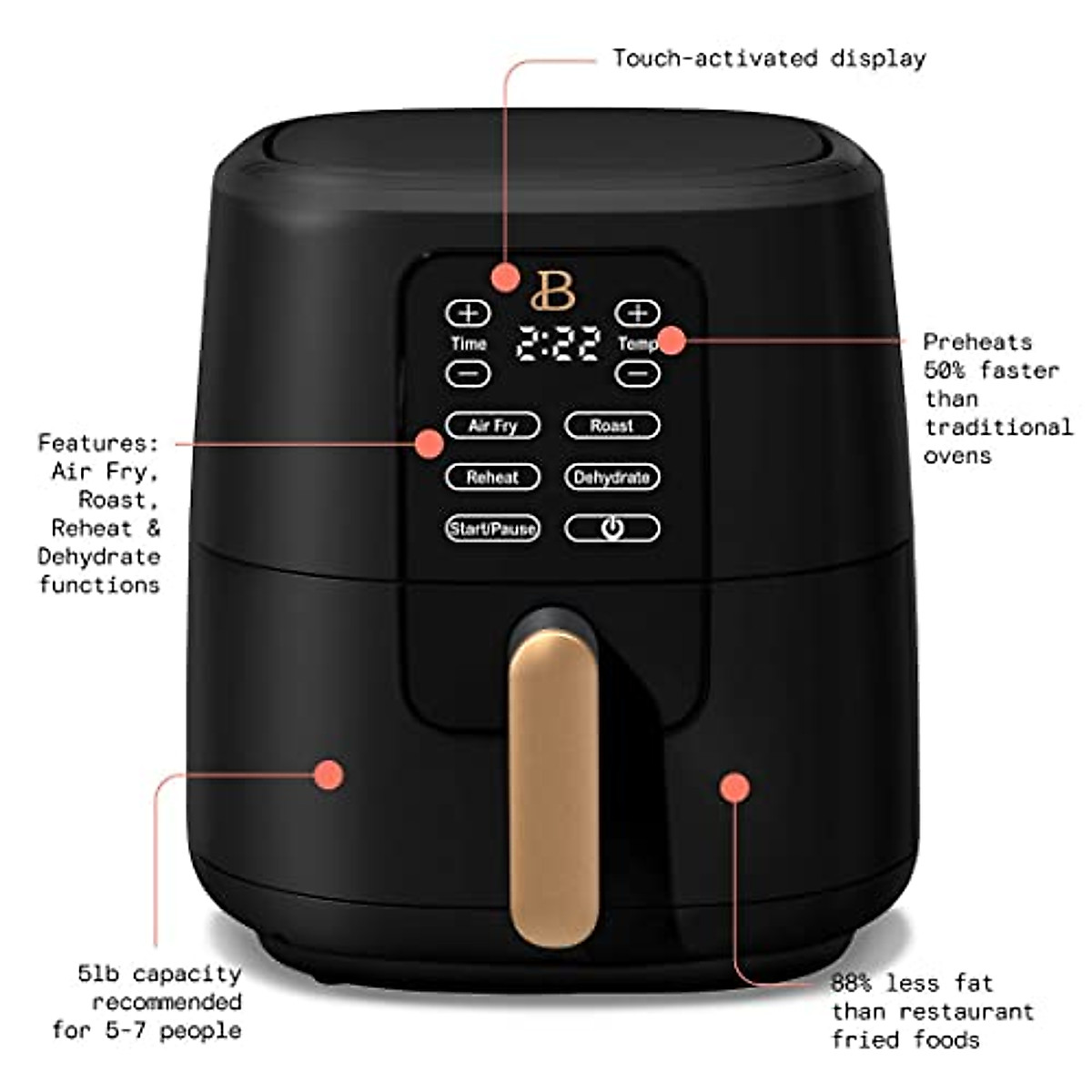 6 Quart Touchscreen Air Fryer, Black Sesame Icing by Drew Barrymore 15.11 x 12.10 x 13.07 Inches