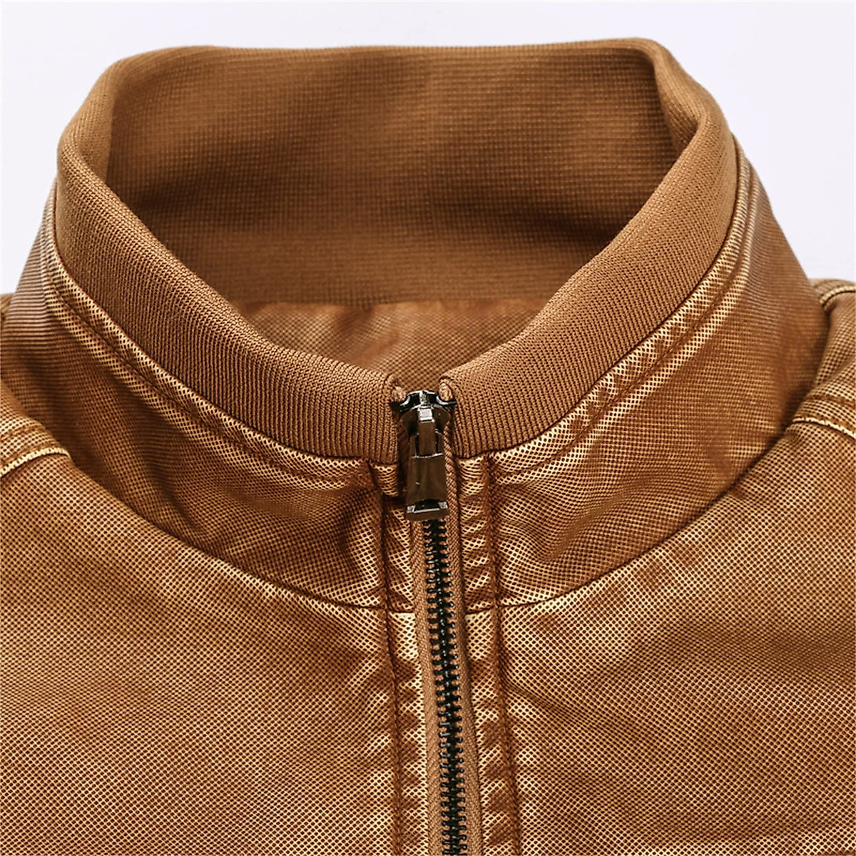 Maiyifu-GJ Men's Faux Pu Leather Full Zip Jacket Vintage Motorcycle Slim Fit Jackets Stand Collar Lightweight Warm Coat (Yellow,4X-Large)