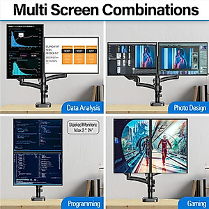 MOUNTUP Dual Monitor Stand, Height Adjustable Monitor Desk Mount, Gas Spring Monitor Arm for Two 17-32 Inch Screens, with C Clamp/Grommet Mounting Base, Holds 4.4-17.6 lbs per Arm, Max VESA 100x100mm