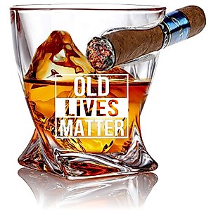 Bezrat Old Lives Matter Whiskey Scotch Glass 12 oz - Father Day or Retirement Gag Gifts - Senior Citizens Whiskey Glasses Funny Personalized Birthday Gift for Dad, Grandpa from Daughter, Son, Kids