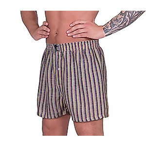 LUFT Mens Soft Striped Printed Comfortable Seamless Linen Fabric Breathable Lightweight Material Elastic Waistband Boys Men Stylish Colorful Underpants Underwear Boxer Shorts, Multicolor Stripe XL