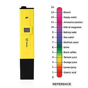 Jellas Pocket Size pH Meter Digital Water Quality Tester for Household Drinking Water, Swimming Pools, Aquariums, Hydroponics, pH Measurement for 0-14.0 pH, ± 0.1 Accuracy, 0.1 Resolution.(Yellow)