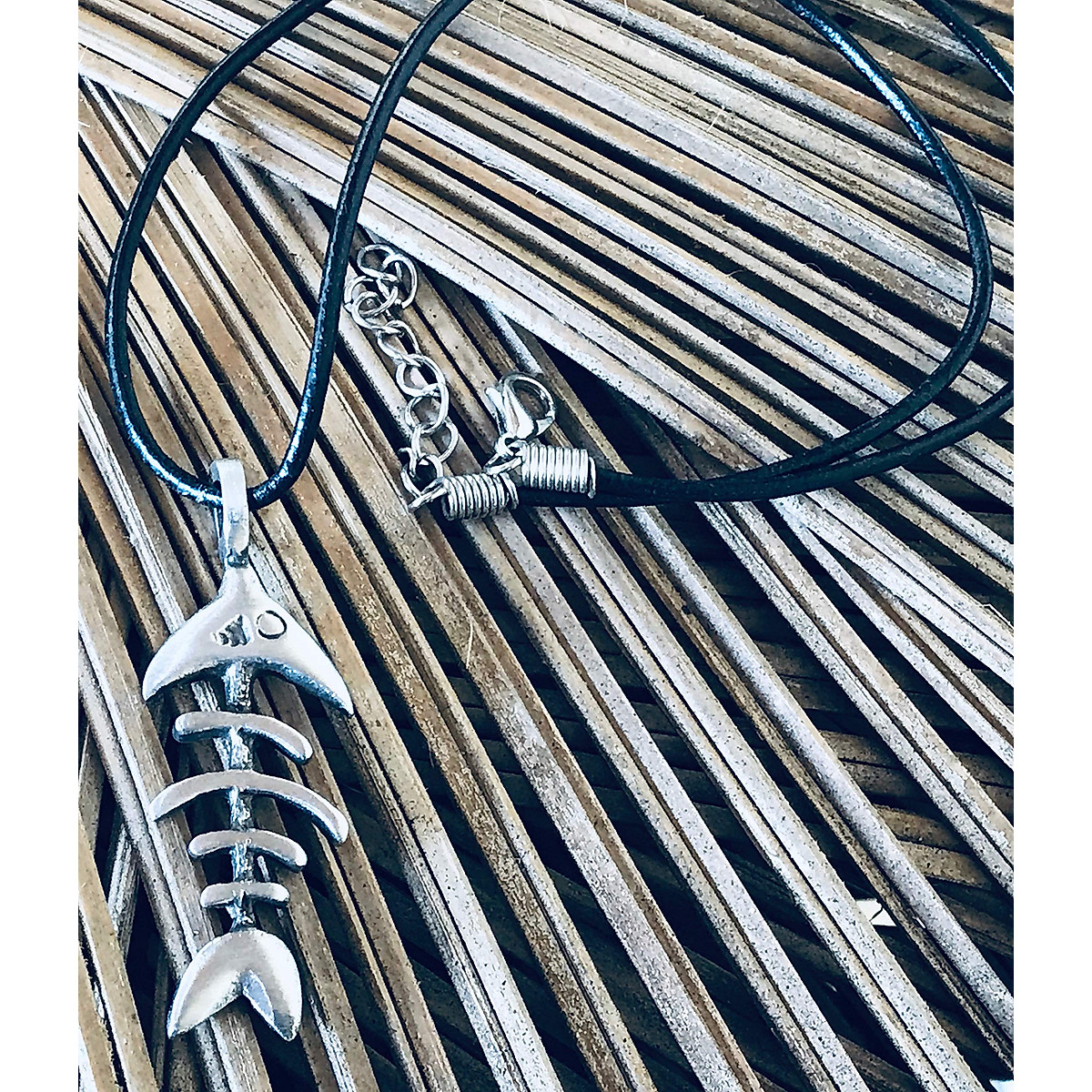 Trilogy Jewelry Pewter Fish Bones Nautical Fishbones Pendant on Leather Necklace