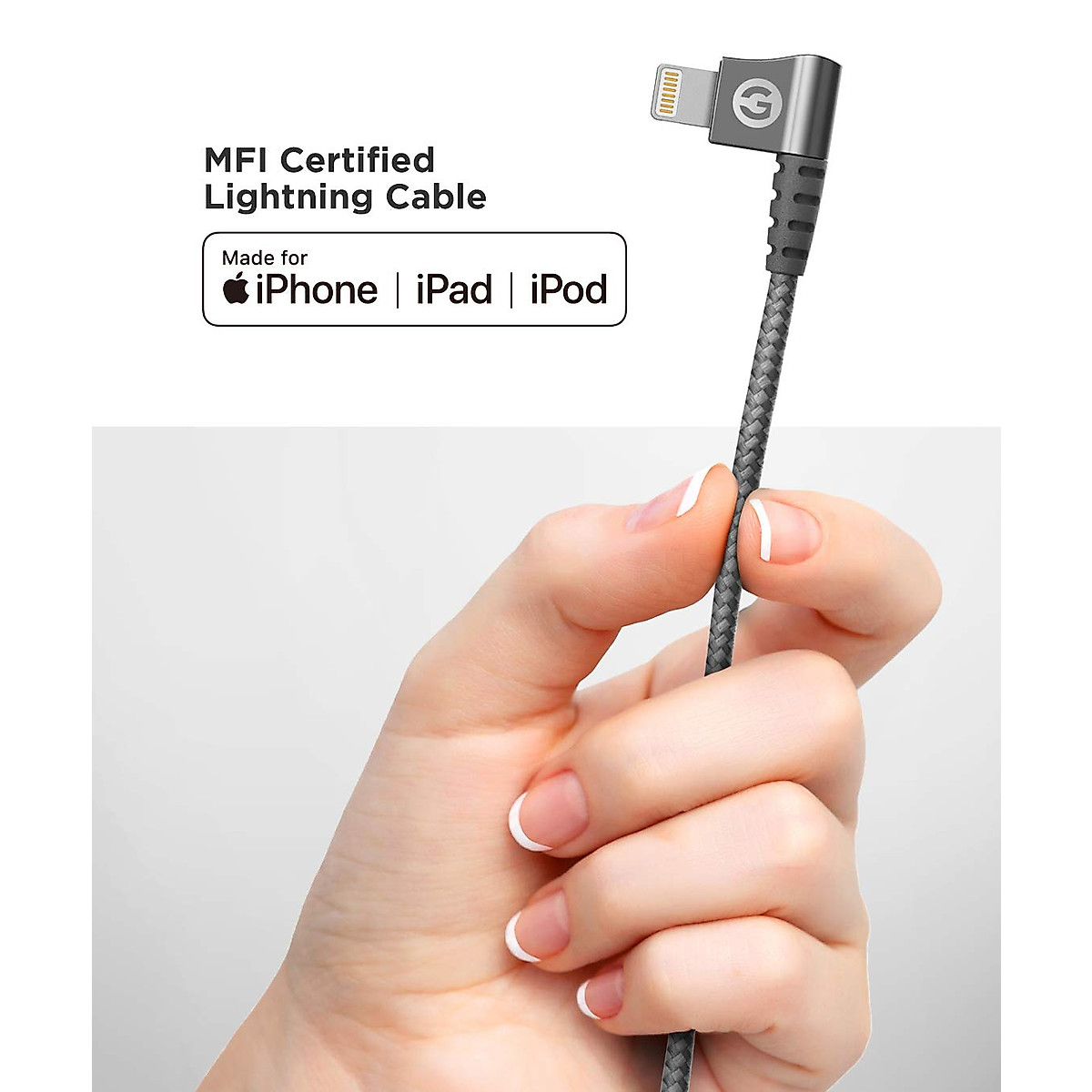 GALVANOX Right Angle Lightning to USB-C Cable (Apple MFi Certified) Braided iPhone Charger L-Shape Cord for Fast Charging iPhone 12/13/14 Pro Max/SE/11/Xs/XR