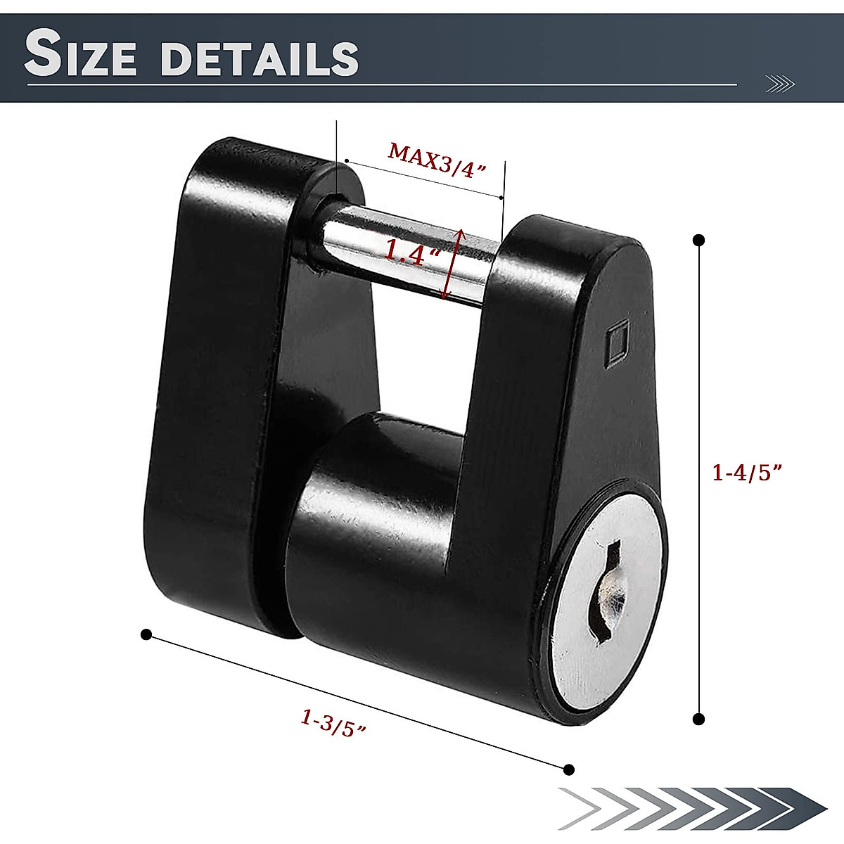 Trailer Hitch Coupler Lock, 1/4 "Diameter, 3/4" Span, Small Copper-plated Ball Cover Trailer Lock for Car, Tug, RV, Trucks (Black)
