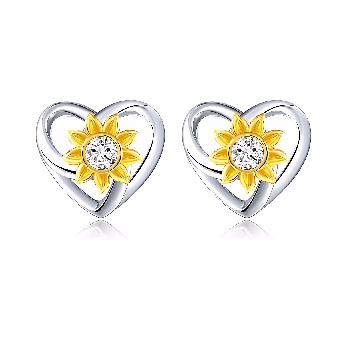 SNZM Stud Earrings for Women, S925 Sterling Silver Sunflower Earrings for Women, Dainty Heart Stud Earrings Ear Wrap Jewelry for Valentine's Day/Birthday Gift