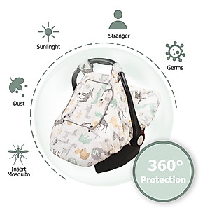 Car Seat Cover Baby, Muslin Baby Car Seat Cover, 3 in 1 Carseat Sover, Carseat Cover for Baby Easy to Get in & Out