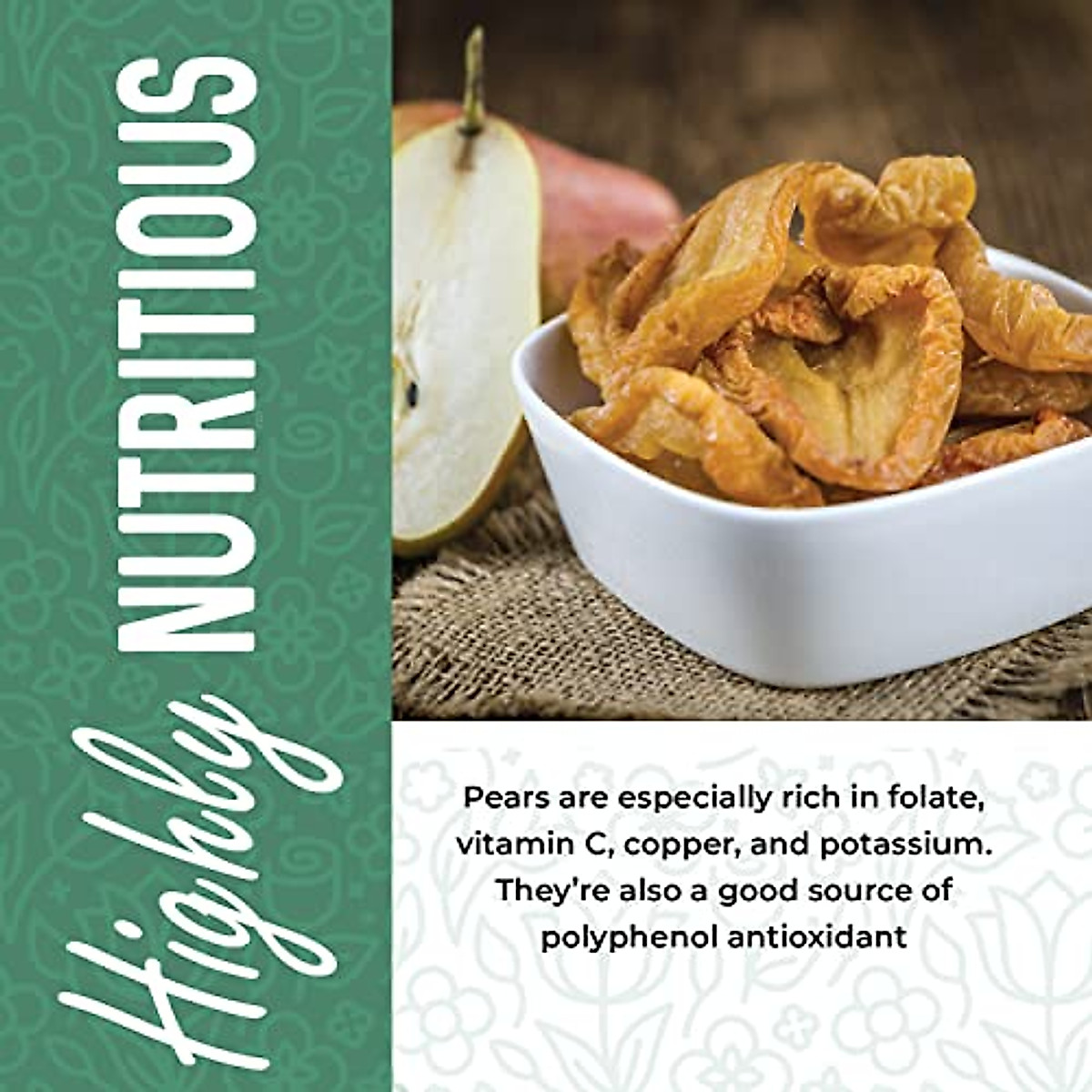 Dried Pears No Sugar Added 16 oz. Dried Fancy Pears Fresh Fruit, Dehydrated California Grown Pears, Unsweetened Dried Pears. All Natural, Non GMO. No Sugar Added Pears, 1 Pound