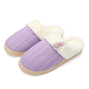 NineCiFun Women's Slip on Fuzzy Slippers Memory Foam House Slippers Outdoor Indoor Warm Plush Bedroom Shoes Scuff with Faux Fur Lining size 9 10 violet