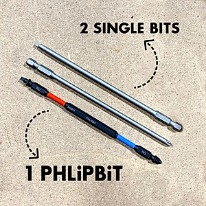 PHLiPBiT - Double-End, Impact Rated Screwdriver Power Bit, IRPB6SQPH2-5, SQ2+PH2, 6 INCH, 5pk. (SQ2 Red drives #8/10 Square + PH2 Blue drives #8/10 Phillips Screw)