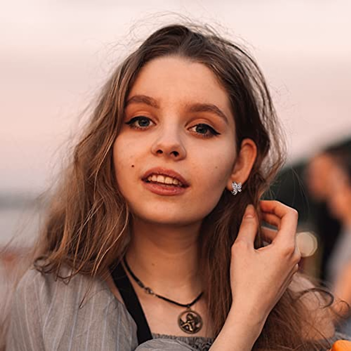 JeryWe Cute Butterfly Sleeper Small Hoop Earring 925 Sterling Silver CZ Crystal Huggie Earring Round Cartilage Tragus Mini Hoops Earring Ear Cuffs Piecing Dainty Jewelry Gifts for Women Sensitive Ears