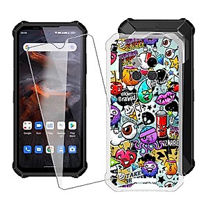 Cover for Oukitel WP19 (6.78") Case IJTYHF Soft Silicone Case Bumper Shell +Tempered Glass 9H Screen Protector Protective Film, Transparent Protective TPU Cases -Cartoon Devil