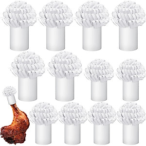 12 Pcs Paper Frills Decorative Holders for Turkey Legs Chops White Paper Pork Lamb Chop Frills Decorative Small Chicken Leg Holders, 2 Sizes
