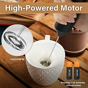 YSSOA Electric Milk Frother Handheld with Stainless Steel Stand Battery Operated Whisk Drink Mixer for Coffee, Frappe, Latte, Matcha, Hot Chocolate, Black (1 Pack, Black2)