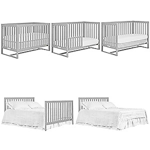 Dream On Me Arlo 5-in-1 Convertible Crib in Pebble Grey, JPMA Certified, 3 Mattress Height Settings, Non-Toxic Finish, Made of Sustainable and Sturdy Pinewood