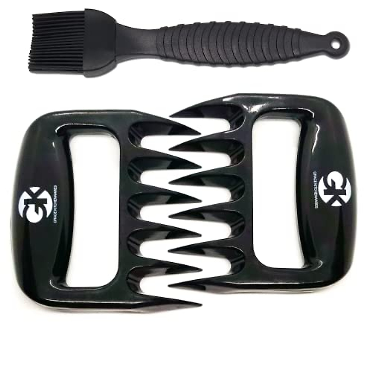 GK’s Premium Combo Set: Super Sharp Solid Meat Shredder Claws Plus Silicone Basting Brush | 1 Pair Meat Claws and 1 Piece Basting Brush | (Black) 