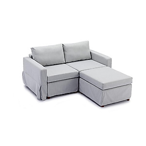 Modern Fabric Linen Middle Module for Modular Sofa Sectional Sofa Couch Accent Armless Chair, Cushion Covers Removable and Washable,Light Grey