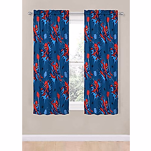 Jay Franco Kids Window Drapes - 4 Piece Curtain Set Includes 2 Tiebacks, Beautiful Bedding Room Décor and Easy Set Up, Blue - Spiderman, 63 Inch