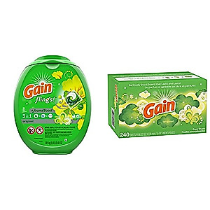 Gain Flings Original Laundry Detergent Pacs, 81 Count with Dryer Sheets, 240 Count