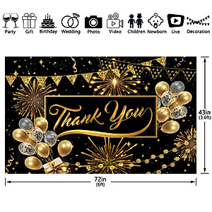 YCUCUEI 72x43inch Black Golden Thank You Backdrop Employee Appreciation Banner Thanks to Staff Teachers Professors Doctor Nurses Party Decorations Photo Booth