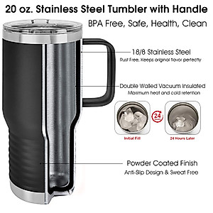 iProductsUS Personalized Tumbler with handle, Splash-Proof Lid, Engrave Your Name Customized Cup, Stainless Steel Insulated Coffee Mug, Father's Day Gifts for Dad (Black, 20oz)