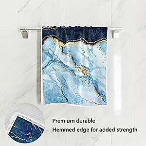 CHSIN Blue Marble Gold Foil and Glitter Wavy Hand Towels Soft Absorbent Quick Dry Towel Hign Quality Hanging Towels for Bathroom, Gym, Swimming Pool, Running 30x15inch 21210206