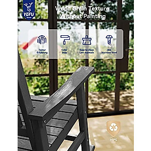 YEFU Outdoor Rocking Chair with Thin Cushion, Adirondack Chair for Indoor and Outdoor, Used in Patio, Fire Pit, Deck, Garden, Campfire Chairs(Gray Chair+Gray Cushion)