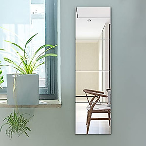Unbreakable Full Length Mirror Wall Mounted Cheap,Extra Thick 0.14",48"x12" 4Pcs 12"x12",Made of Shatterproof Plexiglass Acrylic,Long Mirrors for Bedroom,Workout Mirrors for Home Gym Wall
