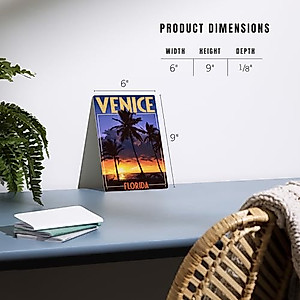 Lantern Press 6x9 Inch Wood Sign, Ready to Hang Wall Decor, Venice, Florida, Palms and Sunset