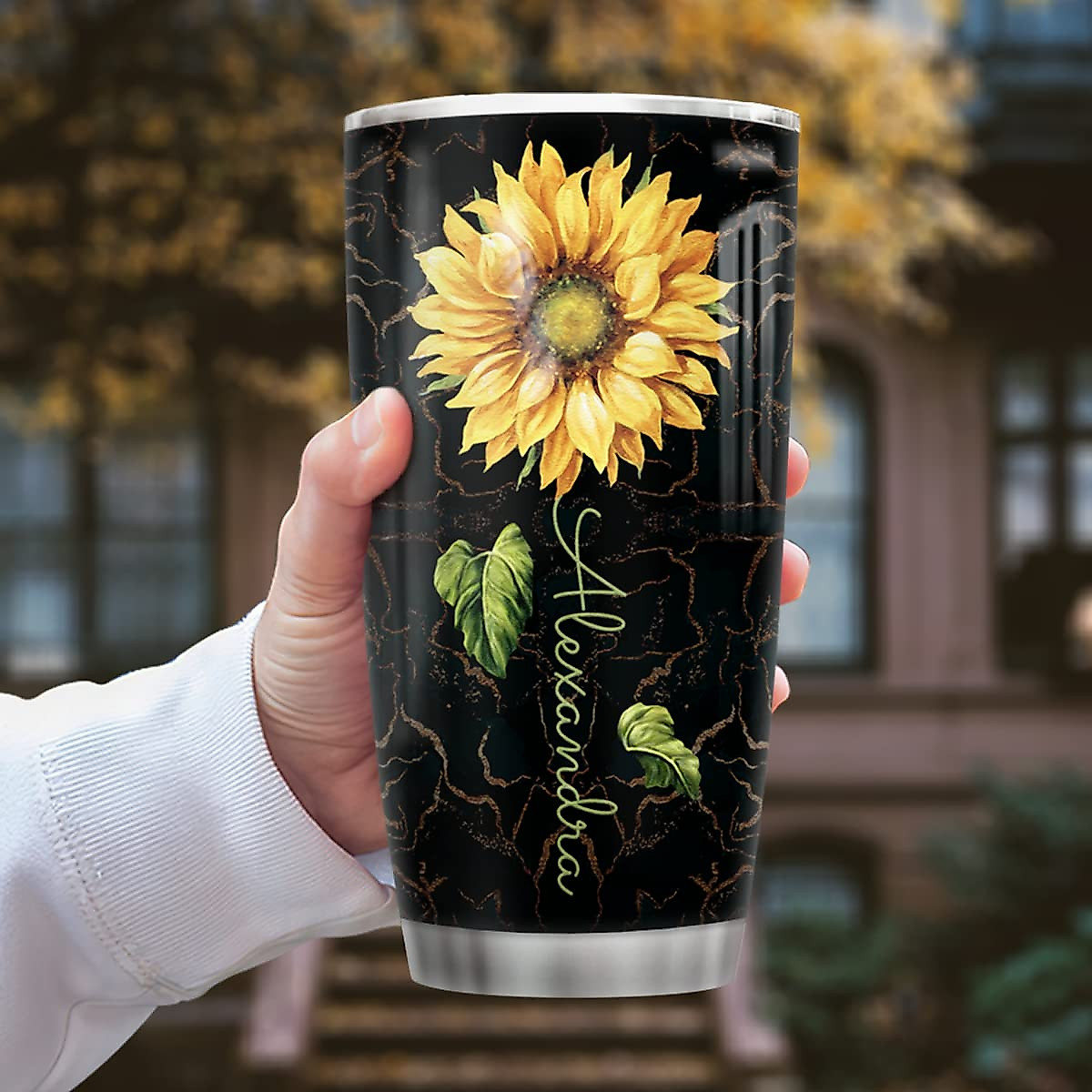 Wassmin Personalized Sunflower 1 Tumbler Cup With Lid 20oz 30oz Floral Stainless Steel Double Wall Vacuum Insulated Tumblers Coffee Travel Mug Birthday Christmas Cups Gifts For Daughter Mothers Women