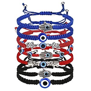 ZYJLM Evil Eye Bracelet Cute Mexican Lucky Protection Bracelets Pack Boho Handmade Braided Adjustable String Elephant Beaded Stacked Braceket for Women Men