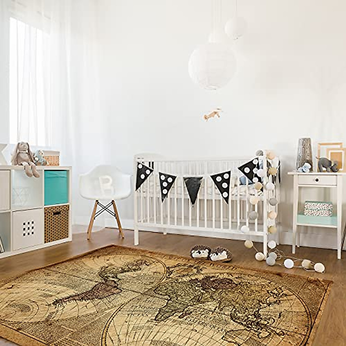 Large Modern Area Rug Contemporary Accent Throw Rug for Living Room, World Map Worldwide Oval Retro Nautical Kraft Background Anti Fatigue Non Slip Floor Carpet Comfort Standing Mat