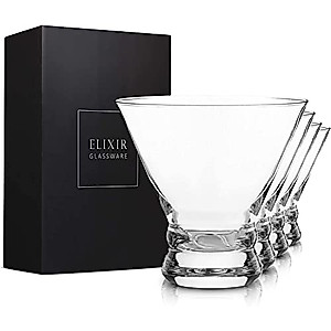 ELIXIR GLASSWARE Stemless Martini Glasses Set of 4 - Hand Blown Crystal Martini Glasses - Elegant Cocktail Glasses for Bar, Martini, Cosmopolitan, Manhattan, Gimlet, Pisco Sour 9oz, Clear