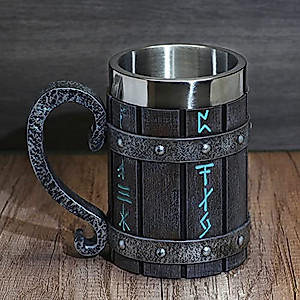 nordic viking rune mug Beer tankard Cup for men viking gift norse decor stainless steel wooden viking coffee cool mug viking gift for men beer cup stein