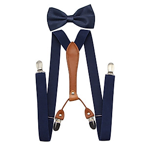 JAIFEI Suspenders & Bowtie Set- Men's Elastic X Band Suspenders + Bowtie For Wedding, Formal Events (Navy)