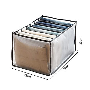 2PCS Clothes Organizer（7 Grids）Drawer Dividers for Clothes - Foldable Grid Storage Box with Multiple Layers, Portable Washable Storage Containers for Scarves, Leggings, T-shirts, Jeans (Jeans and Trousers with 7Grids, Gray)