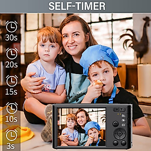 Digital Camera, Kids Camera with 32GB Card FHD 1080P 44MP Vlogging LCD Screen 16X Zoom Compact Portable Mini Rechargeable Gifts for Students Teens Adults Girls Boys