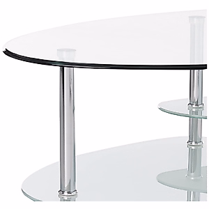 Walker Edison Modern Glass Coffee Table Living Room Accent Ottoman Storage Shelf, 37 Inch, Glass