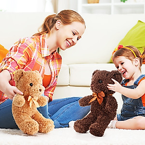 18 Pcs Bear Stuffed Animals Bulk 12 Inch Soft Plush Bears Doll Small Stuffed Bear Toy with Bows for Boy Girl Baby Shower Christmas Birthday Decor Gift Party Favors, White, Dark Brown, Light Brown