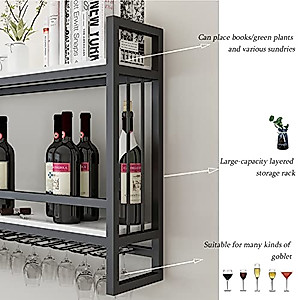 Nordic Iron Wine Rack Wall Hanging Racks,Wall Decoration Metal Wine Bottle Storage Shelf ，Creative Hanging Cup Rack Display Rack with White Wooden Board (Size : 60x20x61cm)