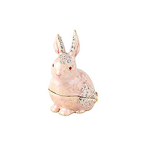 QIFU Cute Mini Pink Rabbit Style Enameled Trinket Box Hinged, Unique Gift for Family …